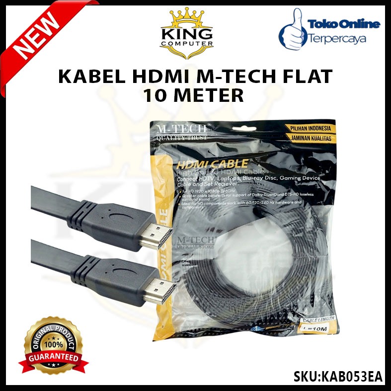 Jual KABEL HDMI M-TECH FLAT 1.4 10 METER FLAT GOLD M-M Cable HDTV 10 ...