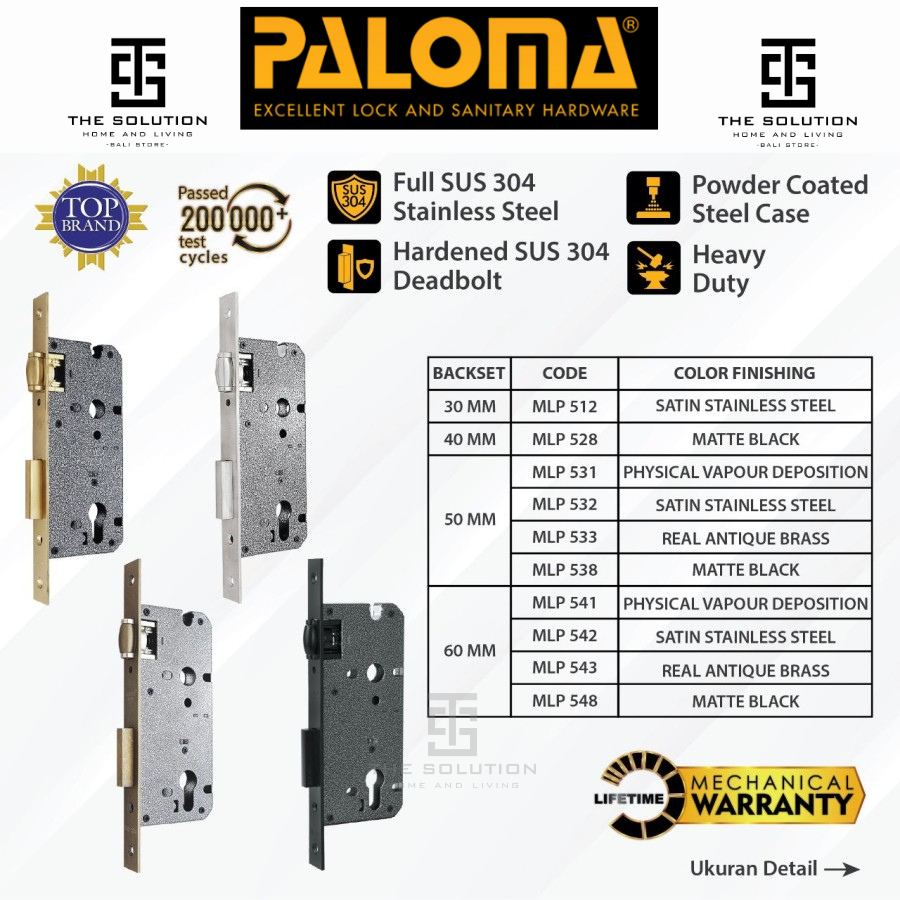 Jual Mortise Lock PALOMA MLP 5 Mortyse Lock Kunci Pintu Lockcase Badan ...