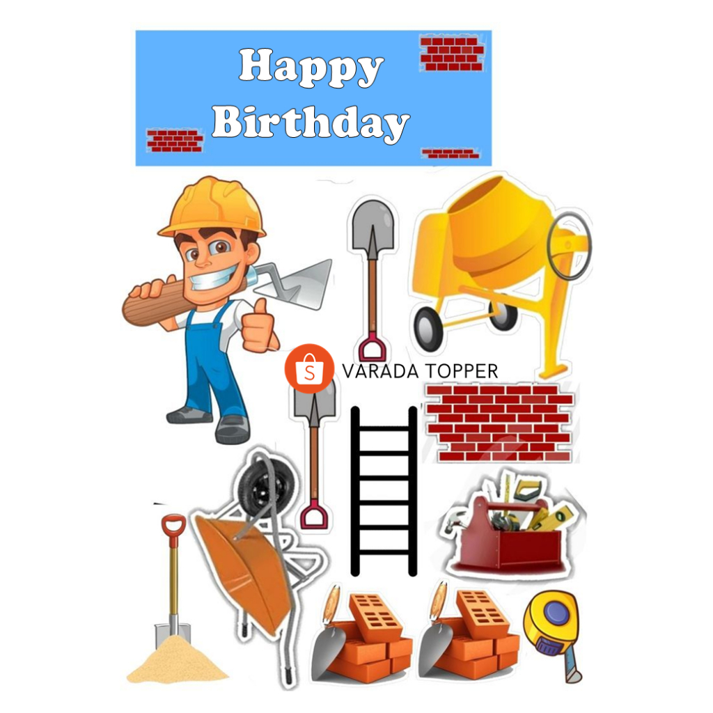 Jual Topper PROYEK BANGUNAN Free Custom Nama dan Umur | Hiasan Cake ...