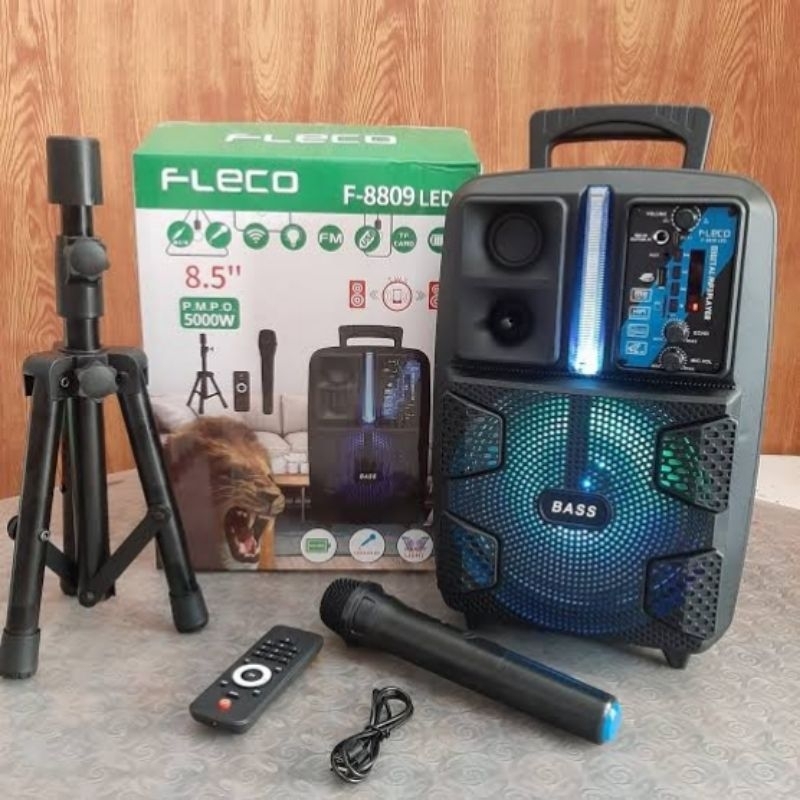 Jual Speaker Bluetooth Free Mic Wireless + Stand Fleco 8809 LED Speker Portable Salon Aktif F ...