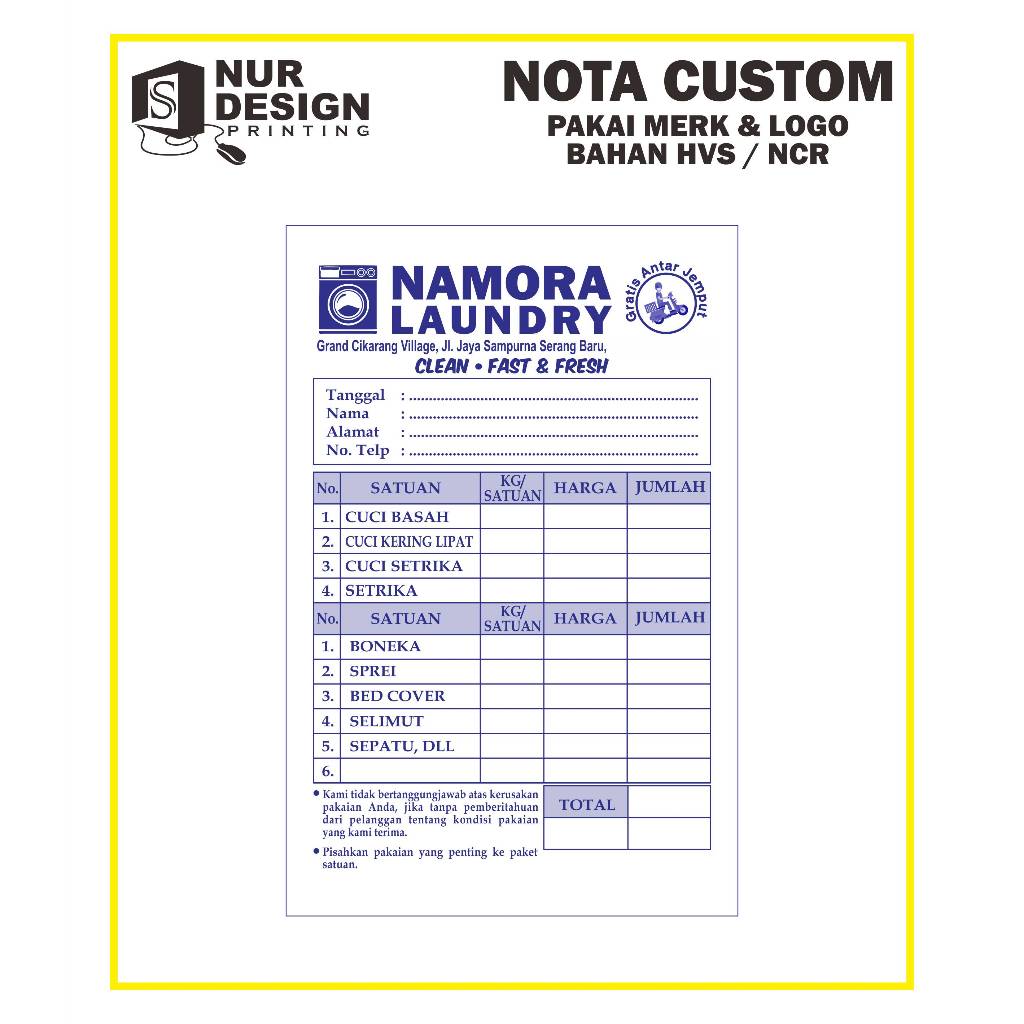 Jual CETAK 1 RIM NOTA BON CUSTOM BAHAN HVS/BURAM //1 BUKU ISI 100 LBR ...