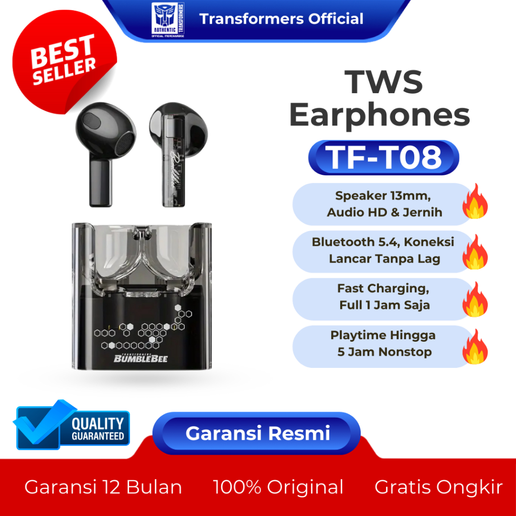 Jual Transformers TF-T08 TWS Earphones – Bluetooth 5.4, Desain ...