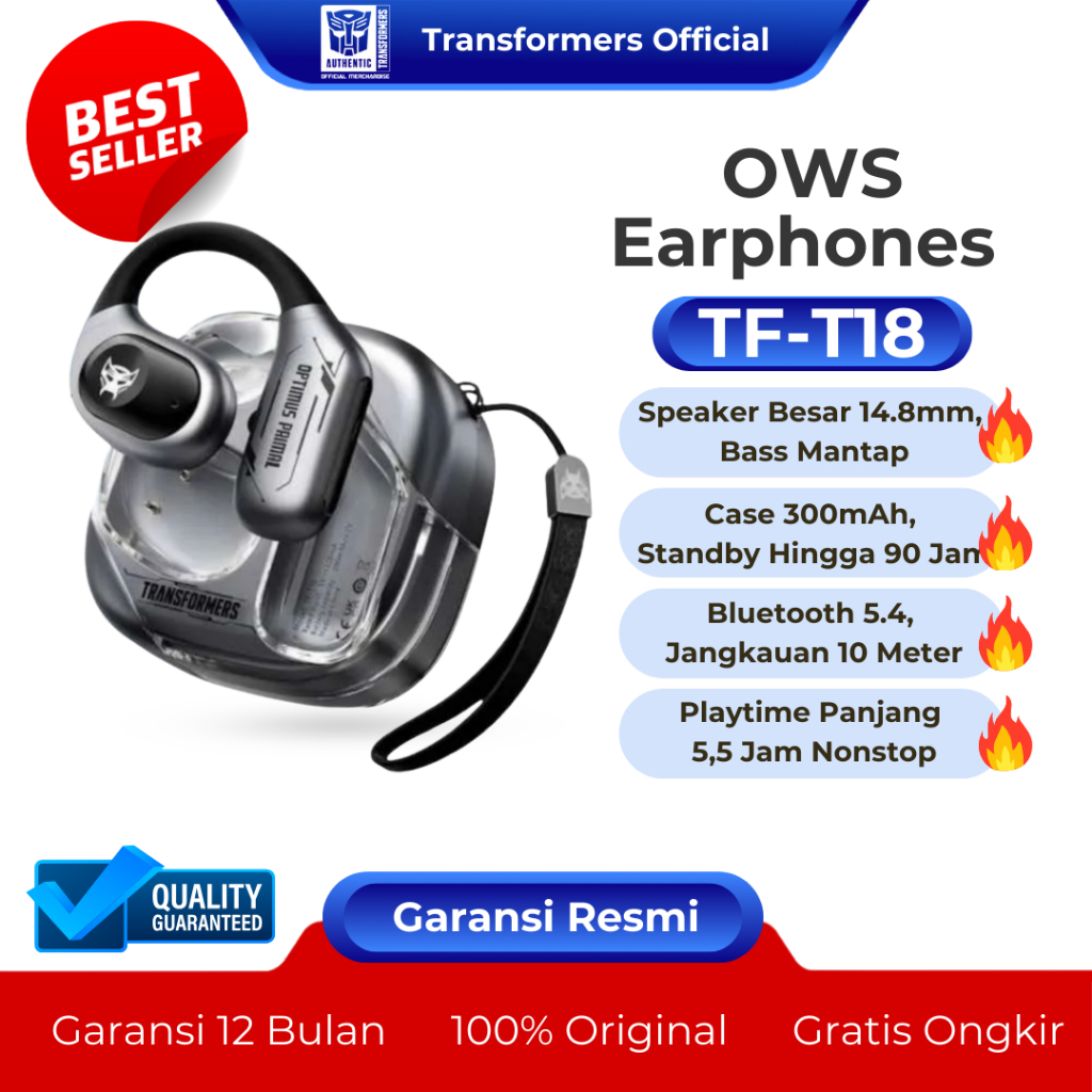 Jual Transformers TF-T18 OWS Earphones – Bluetooth 5.4, Desain Ergonomis, Kualitas Audio Premium ...