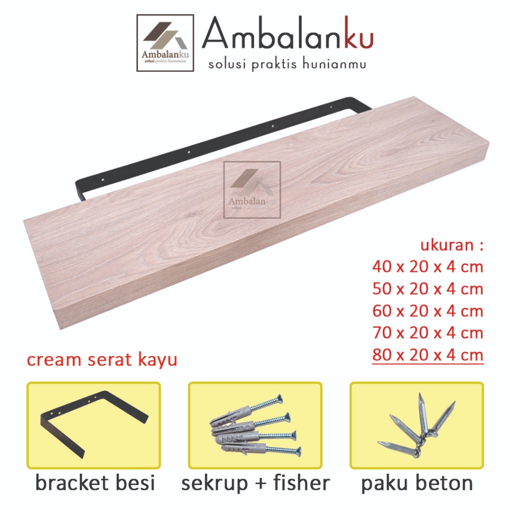 Jual Ambalan dinding rak serbaguna ukuran 80x20x4 cm plywood pvc sheet ...