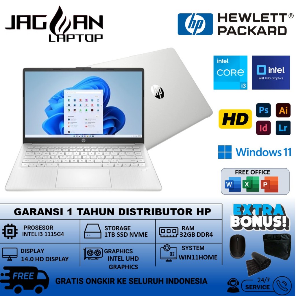 Jual Promo Laptop HP 14 Intel i3 1115G4 Ram 32GB 1TB SSD 14.0 WIN11HOME ...
