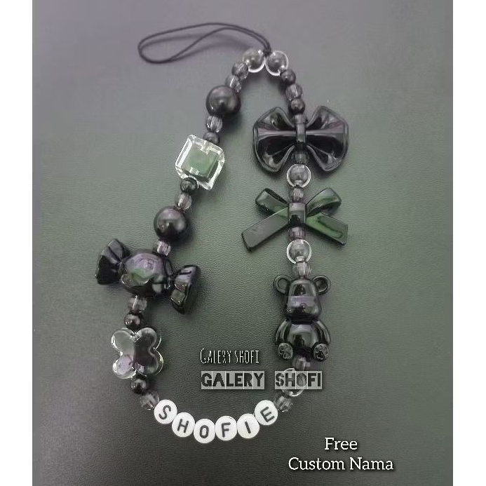 Jual Gantungan HP Free Custom Nama Tali HP Hitam Strap HP Manik Gelang ...