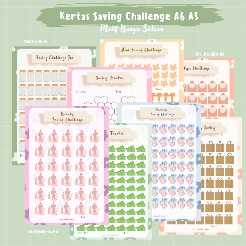 Jual Kertas Binder Saving Challenge A6 A5 Motif Bunga Satuan | Shopee Indonesia