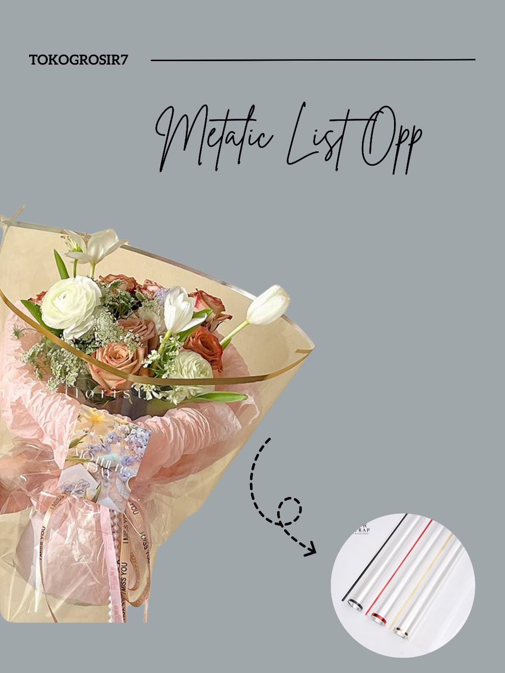 Jual KERTAS PEMBUNGKUS BUNGA METALIC TRANSPARENT GOLD LINE FLOWER ...