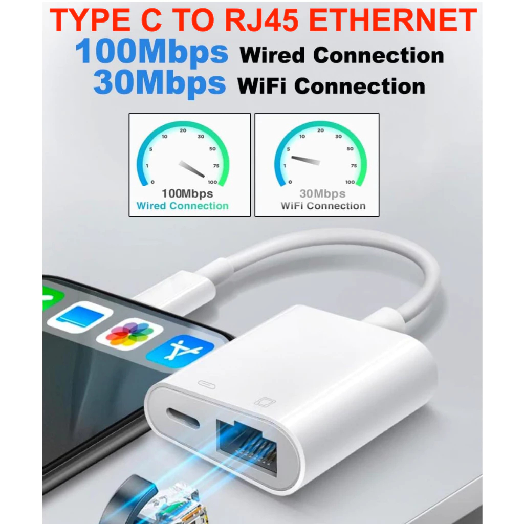 Jual Type C Android to LAN Ethernet 100Mbps RJ45 Charger | Shopee Indonesia
