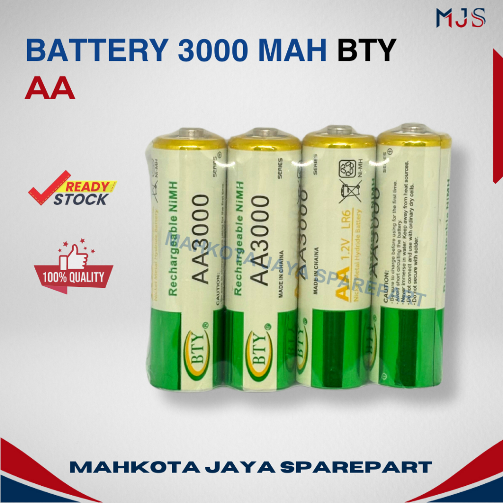 Jual BATTERY AA BTY rechargeable / baterai A2 3000 mah recharge 1.2 volt / batre 1.2v | Shopee ...