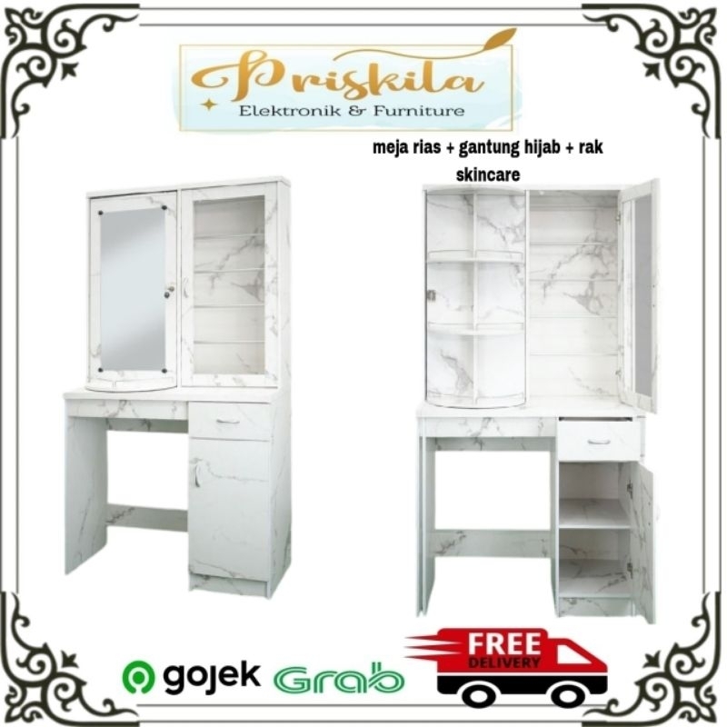 Jual Meja rias putih marble / meja rias + rak hijab + rak skincare ...
