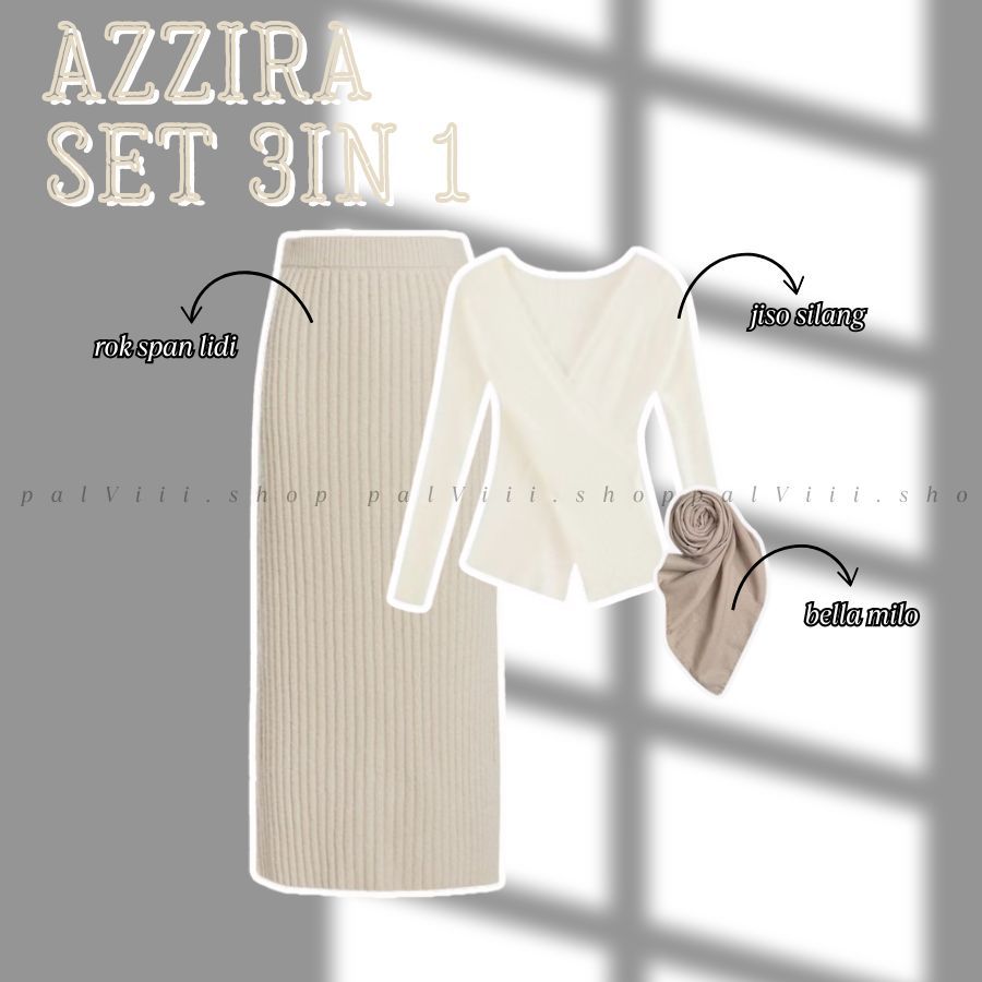 Jual Azzira Set Sweter Jiso Silang putih + rok span lidi + bella hijab ...