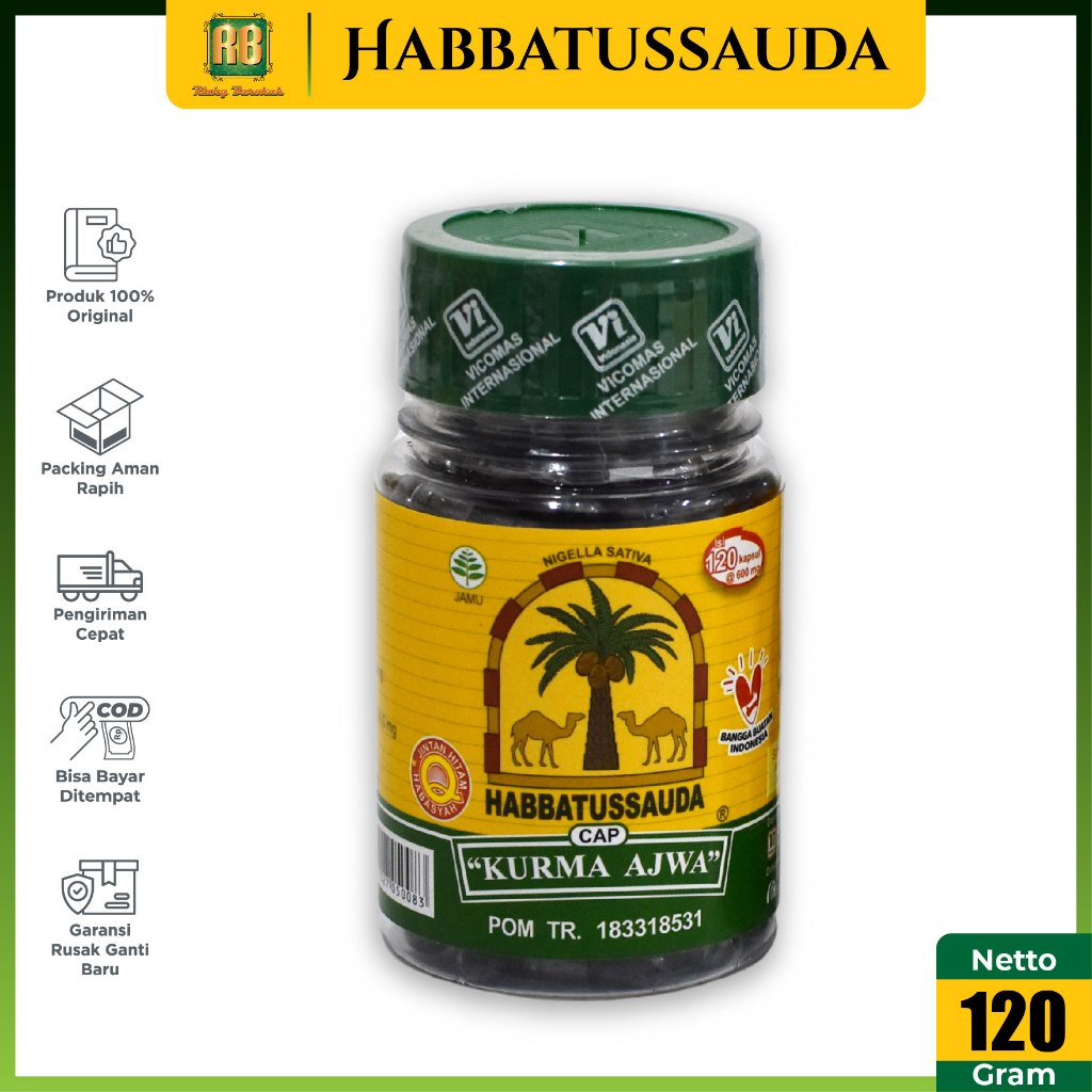Jual Habbatussauda Cap KURMA AJWA 120 Kapsul Serbuk Jinten Hitam Herbal ...