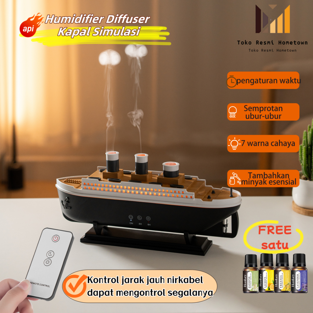Jual HT Humidifier Diffuser Kapal Simulasi Desain Kreatif Lampu LED 7 ...