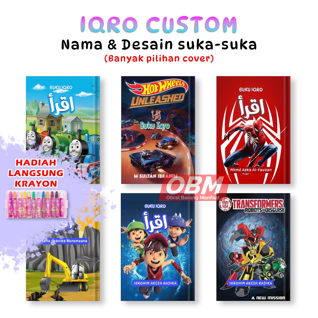 Jual Iqro Custom Tulis Nama Desain Cover Karakter Kids Iqro Warna ...