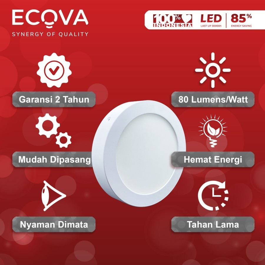 Jual ECOVA Lampu Slim Downlight LED Panel 6W Outbow OB BULAT/ROUND ...