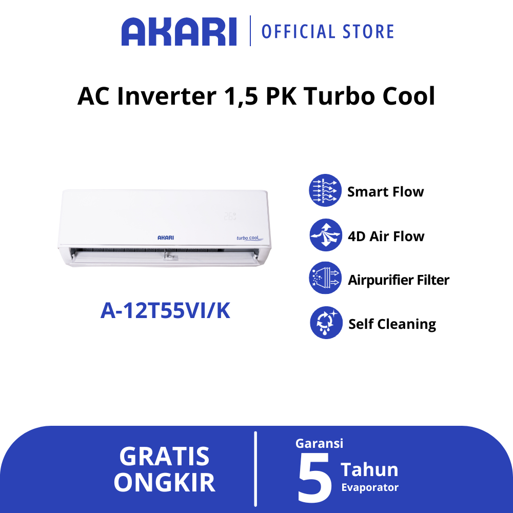 Jual [ NEW ] Akari AC 1.5PK Inverter Turbo Cool A-12T55Vi/k Smart Flow | Shopee Indonesia
