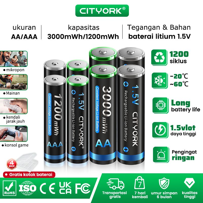 Jual Cityork Baterai Cas Isi Ulang 4/8pcs AAA / AA 1.5V Rechargeable ...