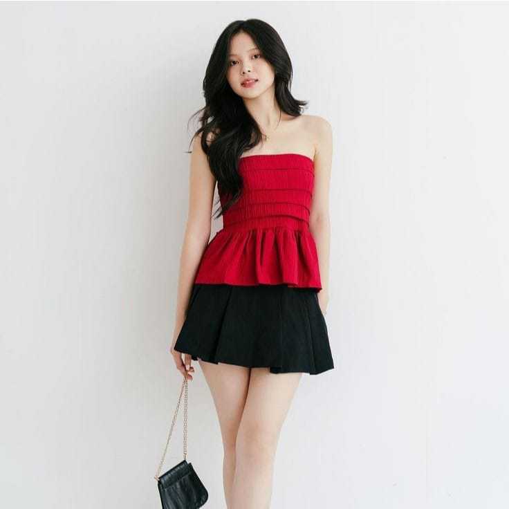 Jual Mini Dress Kaliya Kemben Ruffle Dress Pantai Full Smoke | Shopee ...