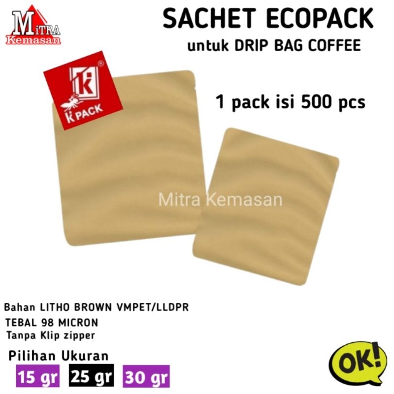 Jual (isi 500pcs ) KPACK SACHET ECOPACK LITHO BROWN WARNA KRAFT COKLAT ...