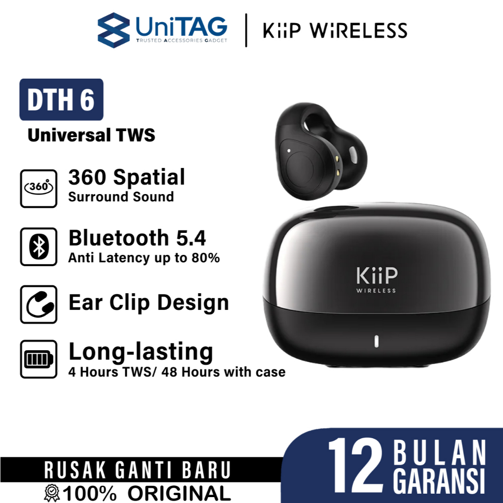 Jual TWS Sport Earbuds Open Ear Clip Wireless Kiip DTH6 Bluetooth 5.3 ...