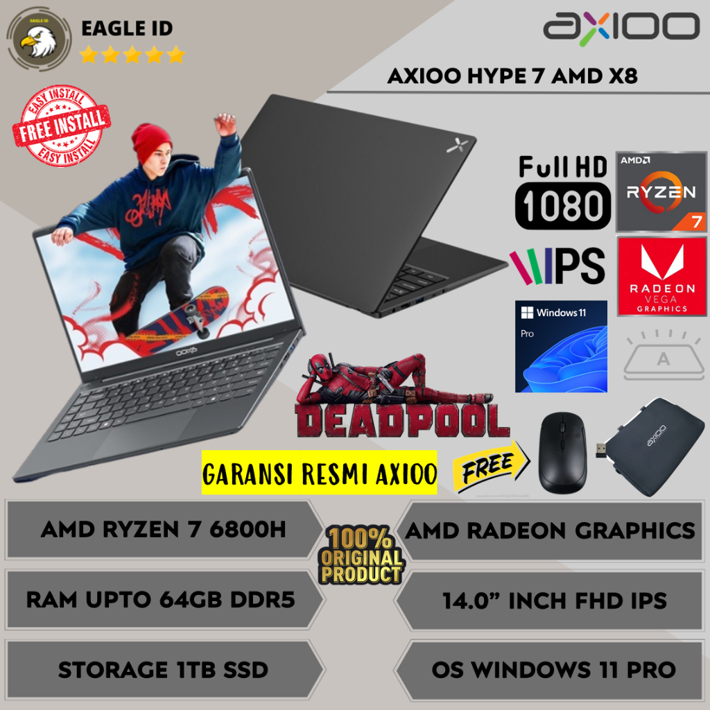 Jual Laptop Gaming Murah Axioo Hype 7 AMD X8 Amd Ryzen 7 6800H Ram 64GB ...