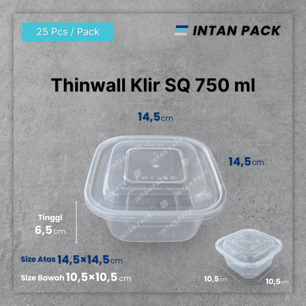 Jual Thinwall SQUARE KOTAK 750 ml KLIR SQ ( 25 PCS ) | Shopee Indonesia