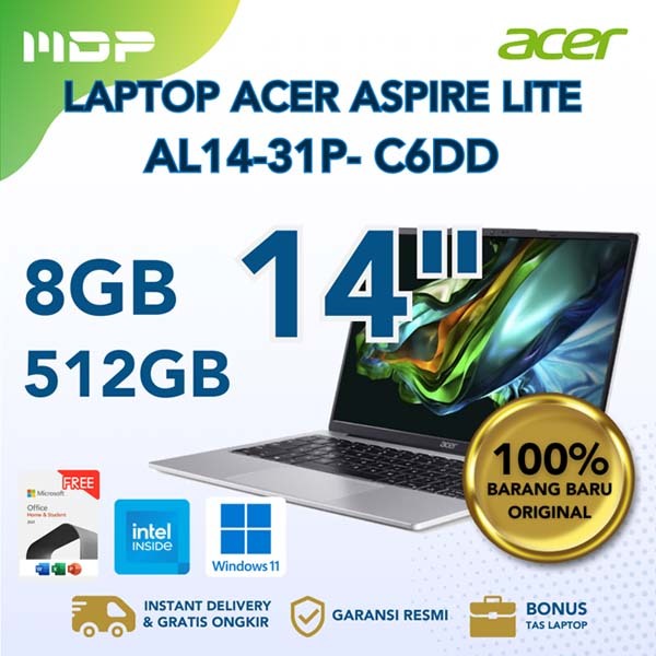 Jual LAPTOP ACER ASPIRE LITE AL14-31P- C6DD (SILVER) : INTEL N100 8GB DDR5 5512SSD 14"IPS W11 ...