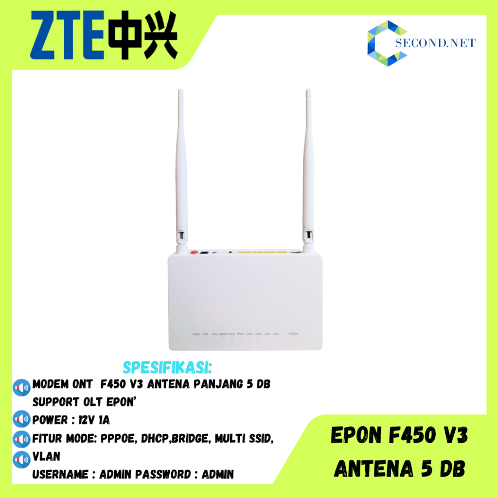 Jual MODEM ZTE ONT EPON F450 V3 ANTENA PANJANG 5 DBI SUPORT OLT EPON ...