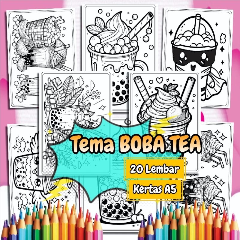 Jual 20 Lembar Kertas Mewarnai anak ( A5) - Tema BOBA TEA | Shopee ...