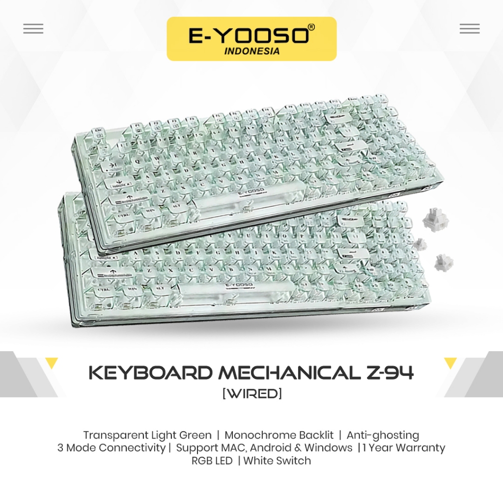 Jual E-YOOSO Z94 Keyboard Transparent Light Green 98% Single Backlit ...