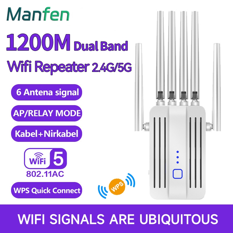 Jual Wifi Extender 6 Antena 1200M/300M WiFi Repeater Wireless dual-band 2.4G 5G Wifi Signal ...