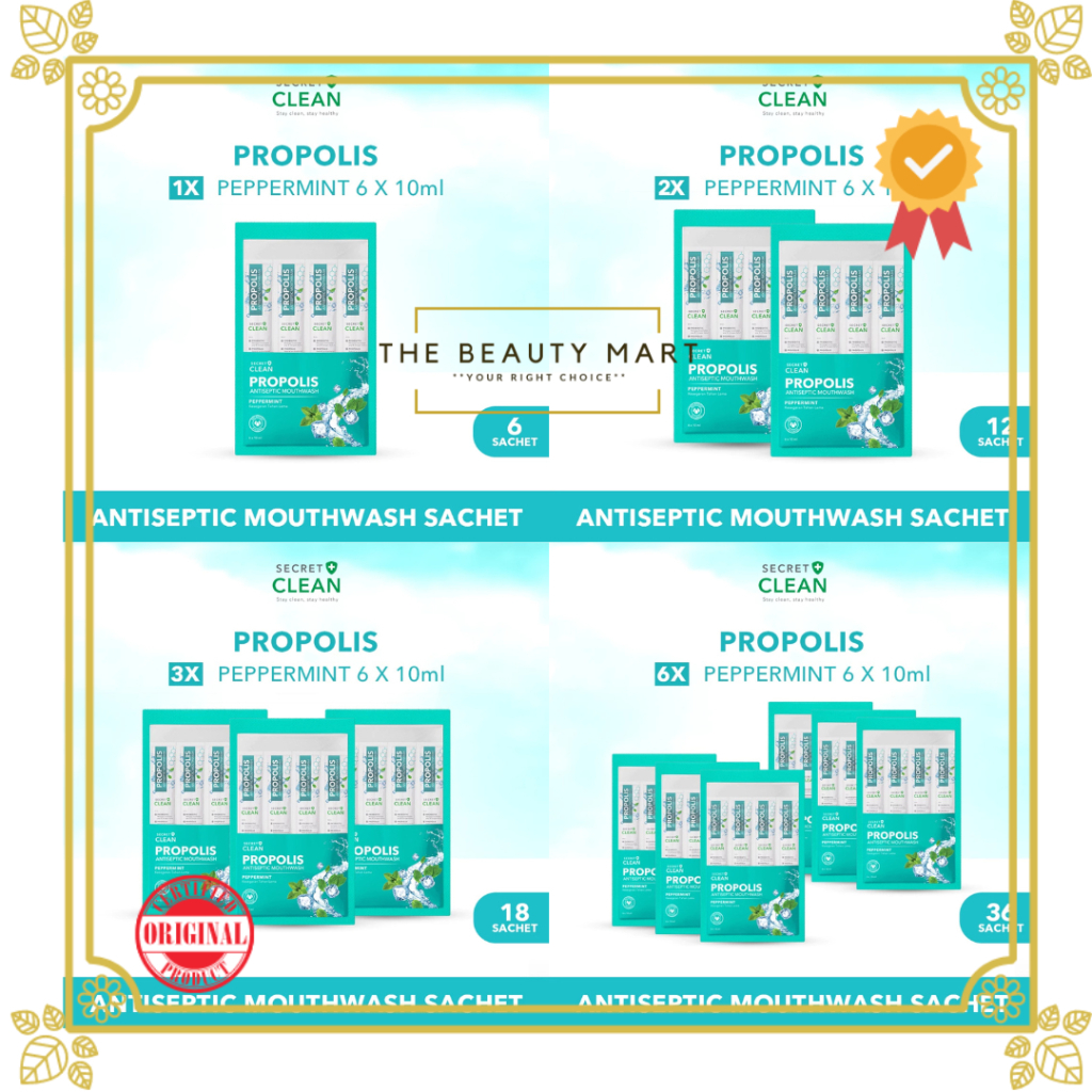 Jual SECRET CLEAN Propolis Mouthwash SACHET PEPPERMINT 10ml x 6 sachet ...