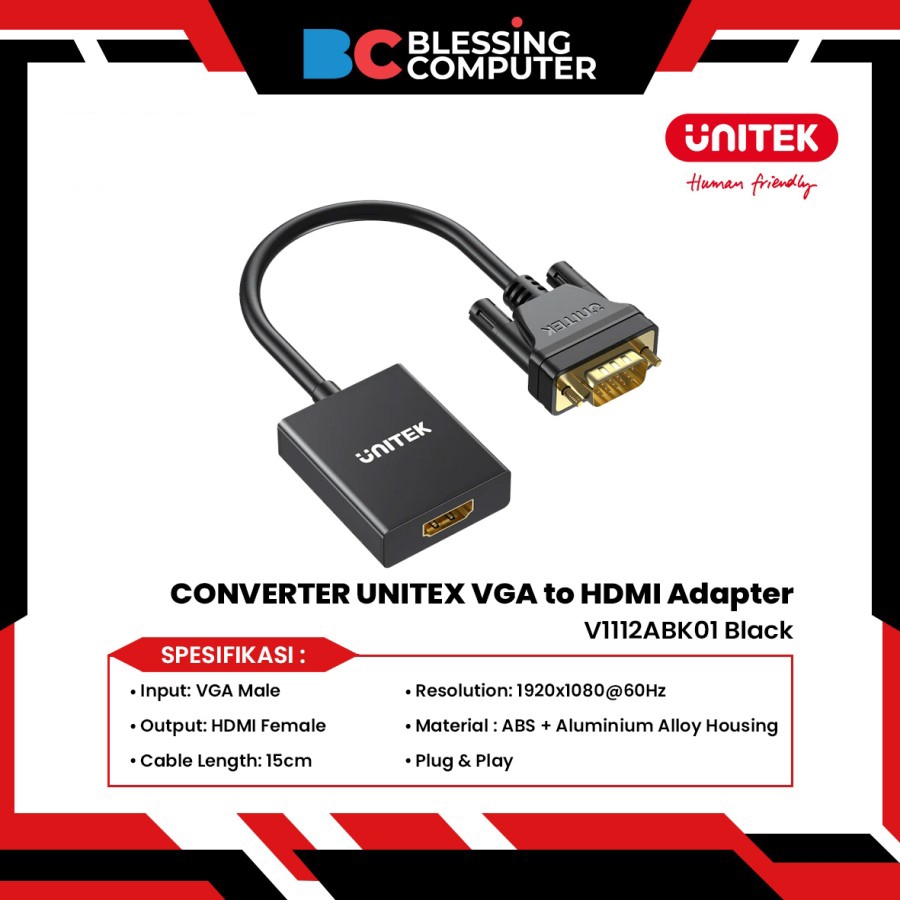Jual CONVERTER UNITEX VGA to HDMI Adapter V1112ABK01 Black | Shopee ...