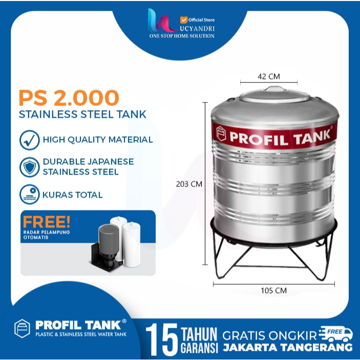 Jual Tangki Air Stainless Profil Tank PS 2000 PROFON PAKAI KAKI ...