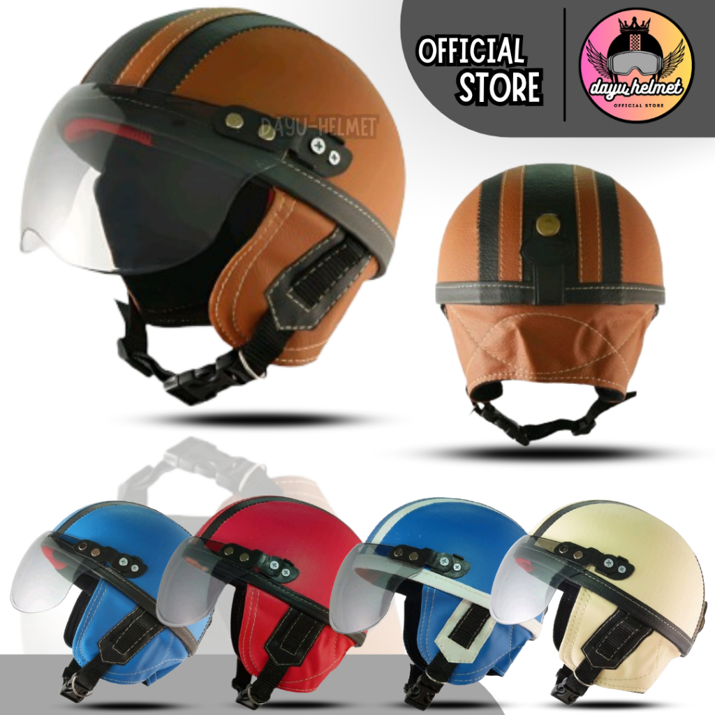 Jual HELM ANAK RETRO 1-5 TAHUN KULIT PREMIUM POLOS GARIS CHIPS KACA ...