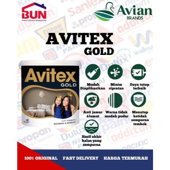 Jual AVITEX GOLD CAT TEMBOK LUAR DAN DALAM 25 KG - 915 TERATAI | Shopee ...