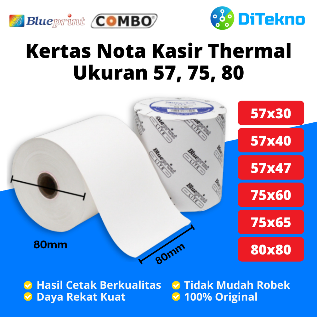 Jual Kertas Nota Kasir Thermal 57 | 75 | 80 | Shopee Indonesia