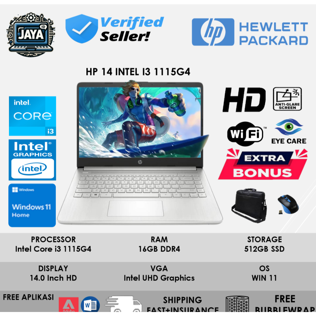 Jual Laptop Sekolah Hp 14 Intel Core I3 1115G4 16GB 512GB 14.0 HD ...