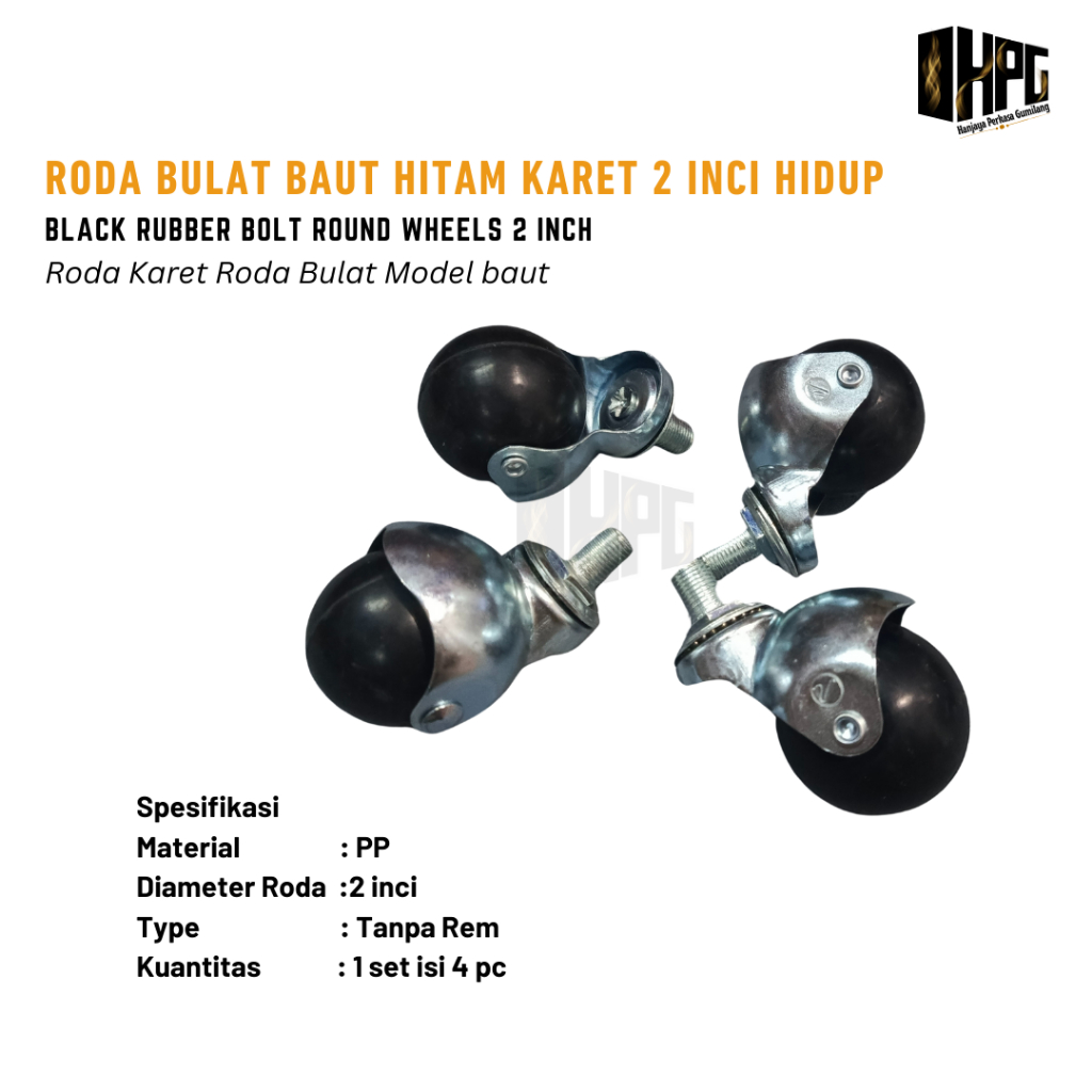 Jual RODA CASTER KARET HIDUP BULAT BAUT 2 INCI RODA KURSI RODA BULAT 2 ...
