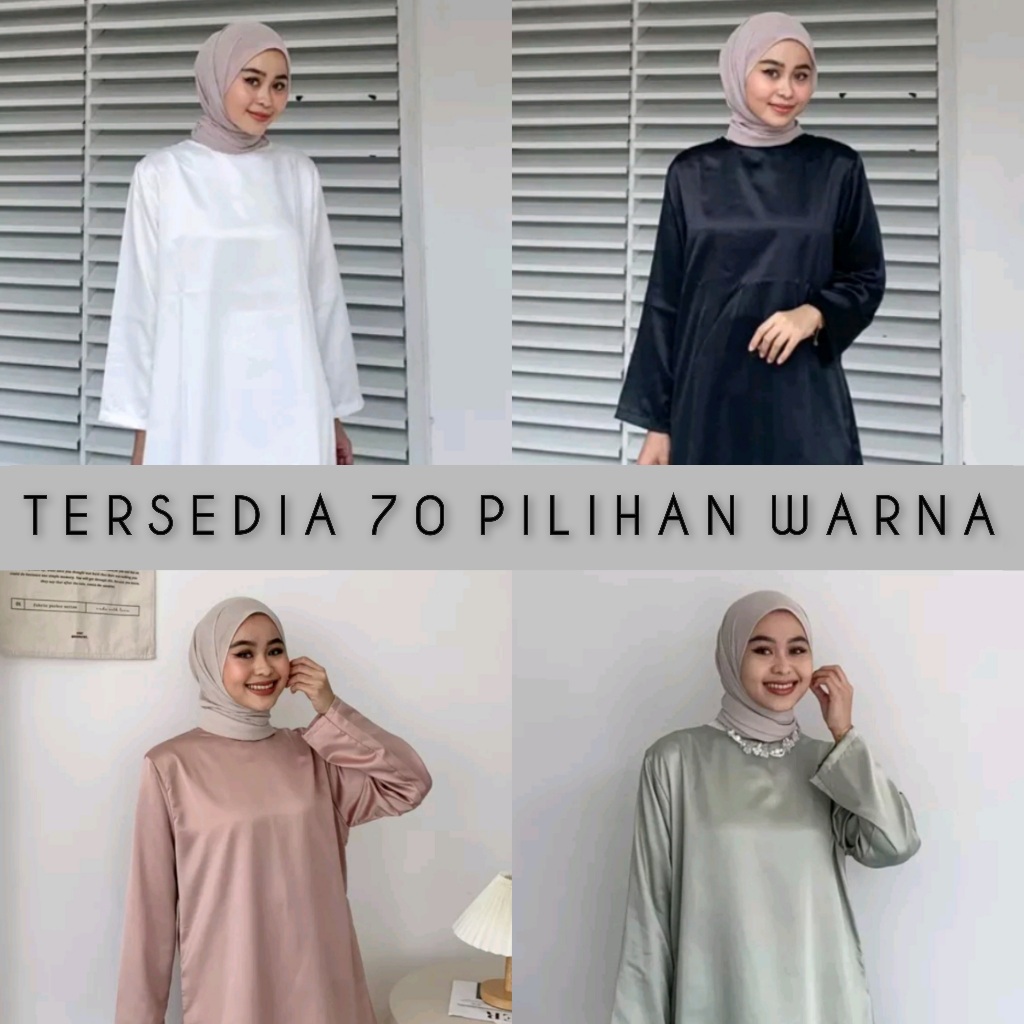 Jual Inner Blouse Manset Lengan Panjang / atasan Wanita Satin 70 Watna ...