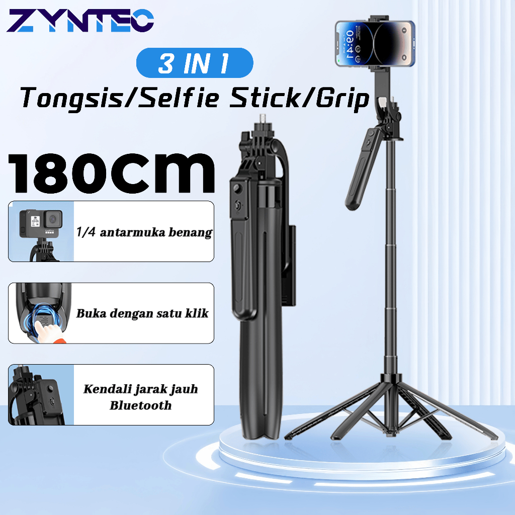 Jual Zyntec A17L Tongsis 180cm Tripod Bluetooth Remote Selfie Stick 4 Kaki Tripod Aluminium ...