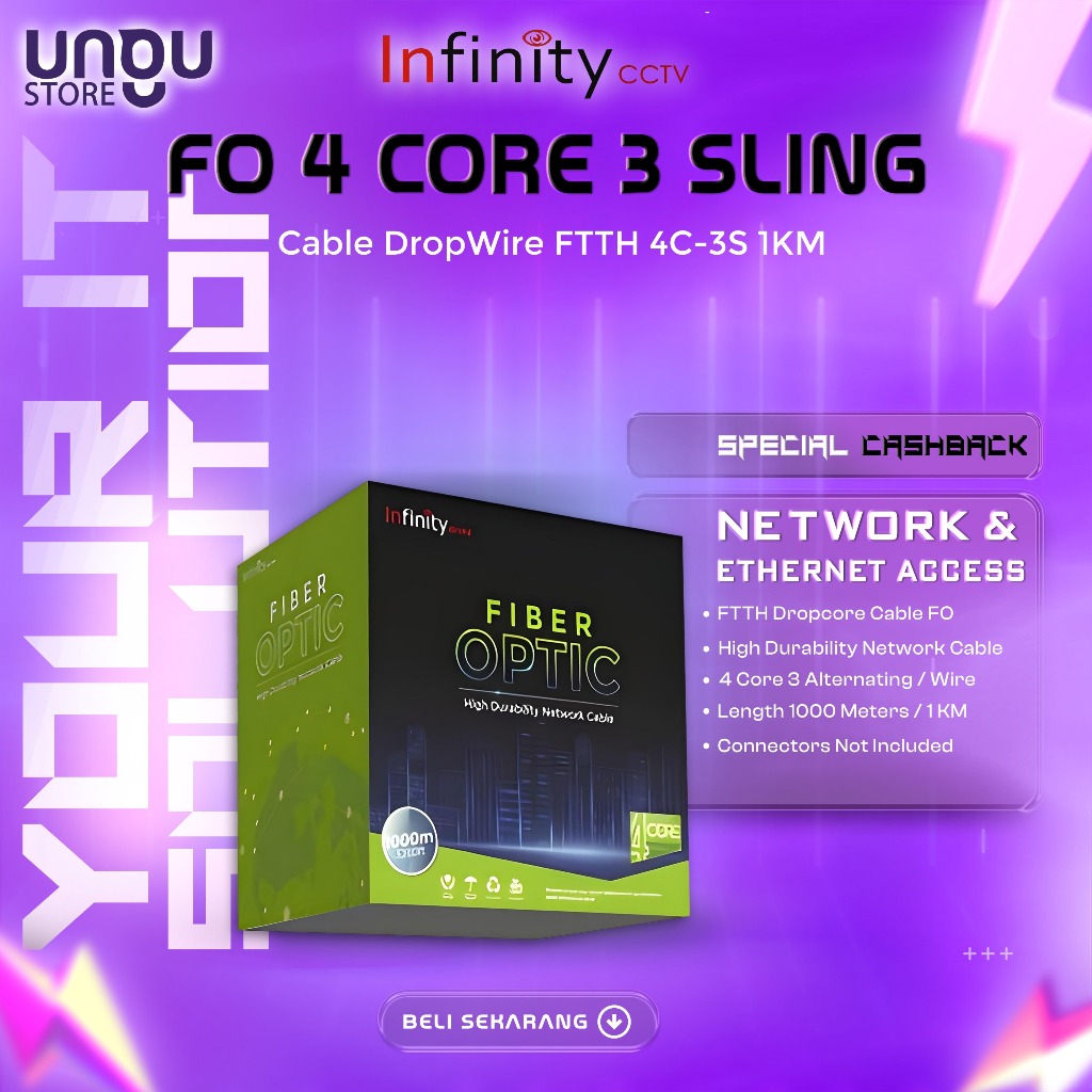 Jual Kabel FO Infinity 4Core 3Seling 1KM Cable Fiber Optic DropWire FTTH Infinity 4C-3S 1000 ...