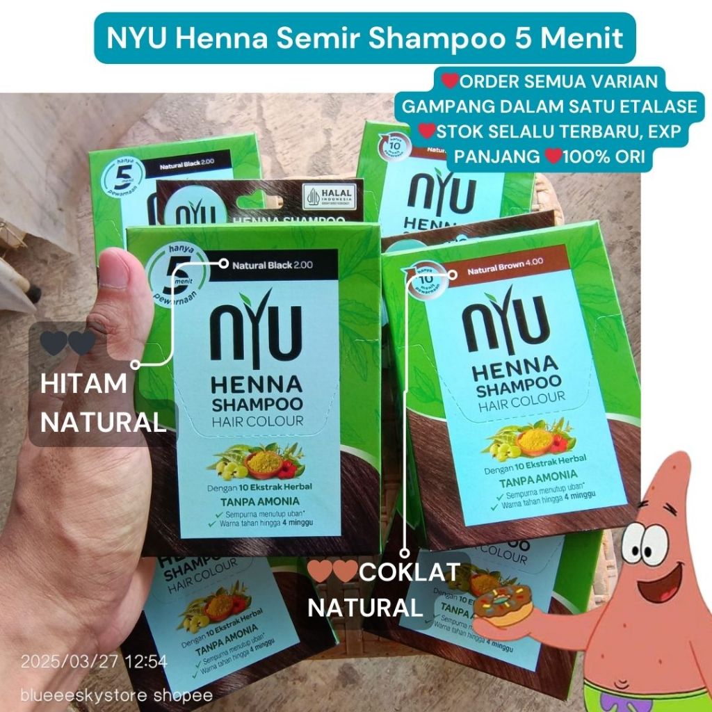 Jual NYU Henna Semir Shampoo Shampo Warna Hitam dan Coklat Natural - 1 ...