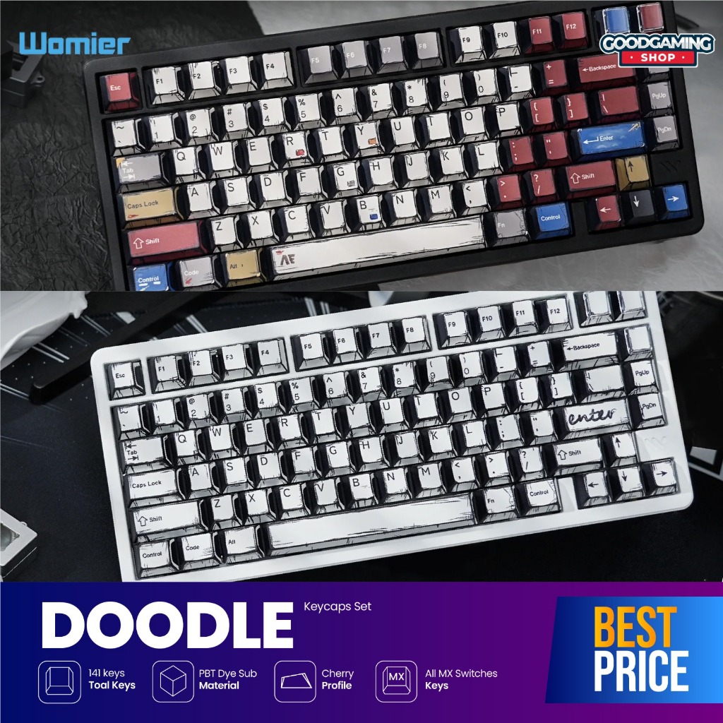 Jual WOMIER Doodle Keycaps Set 134 Key Cherry Profile Pbt Material ...