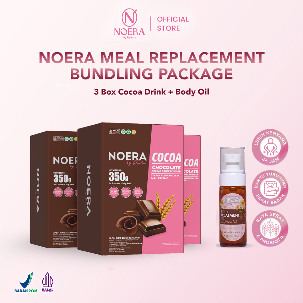 Jual Noera Paket 3 Box Lean Cocoa + Body Treatment Oil | Noera Meal ...