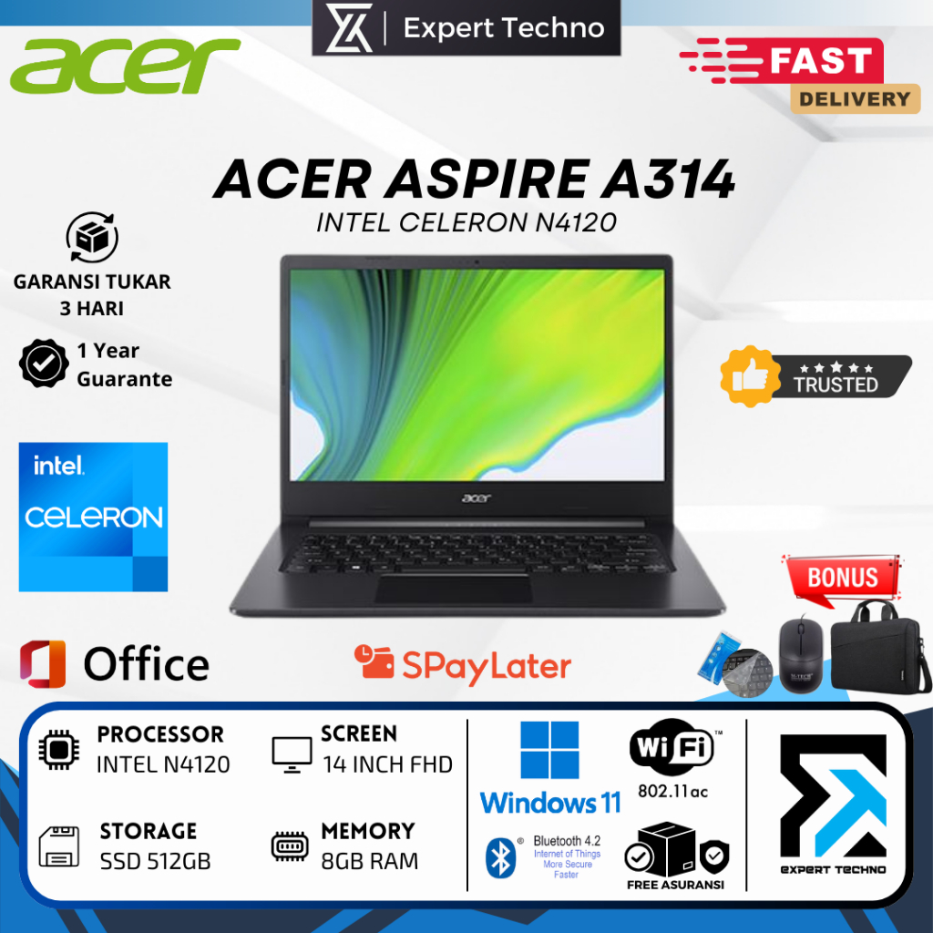 Jual ACER ASPIRE 3 A314-32 Intel Celeron N4120 - RAM 8GB SSD 512GB 14 ...