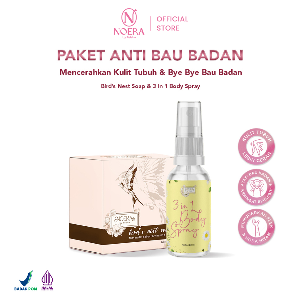 Jual Noera Paket Anti Bau Badan | 3 in 1 Body Spray & Bird's Nest Soap ...