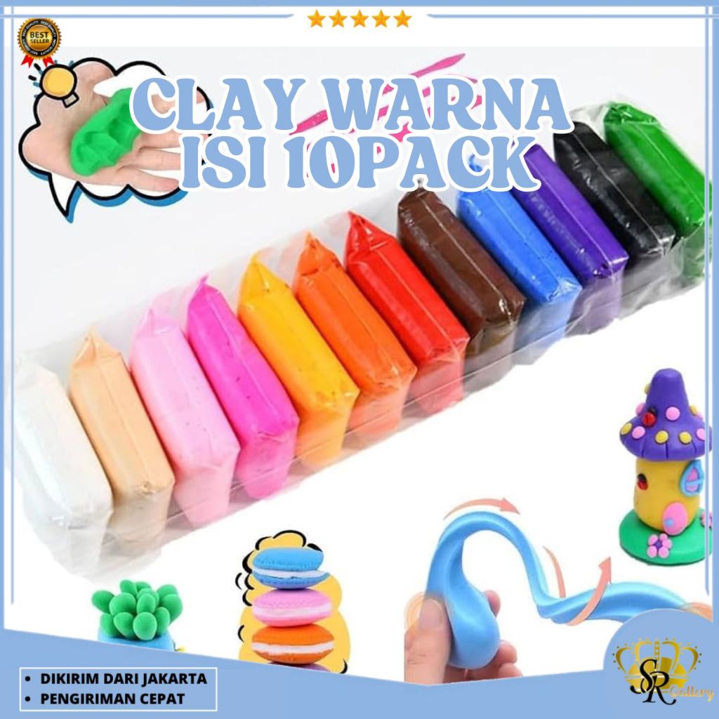 Jual (PAKET 10 PACK) SR Super Light Clay Air Dry Polymer Mainan Anak ...