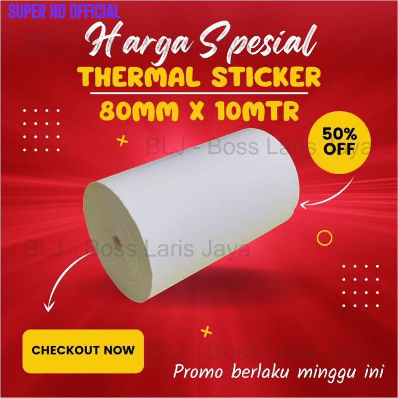 Jual KERTAS THERMAL LABEL STIKER gap putih 80MM PANJANG 10 METER CONTINUOUS 80 MM X 10 METER ...